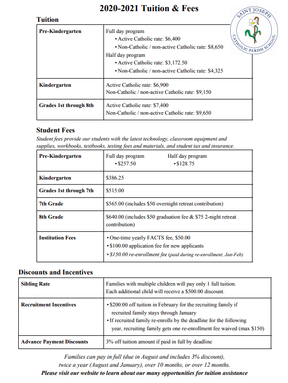 Tuition and Fees - Saint Joseph Catholic Parish School